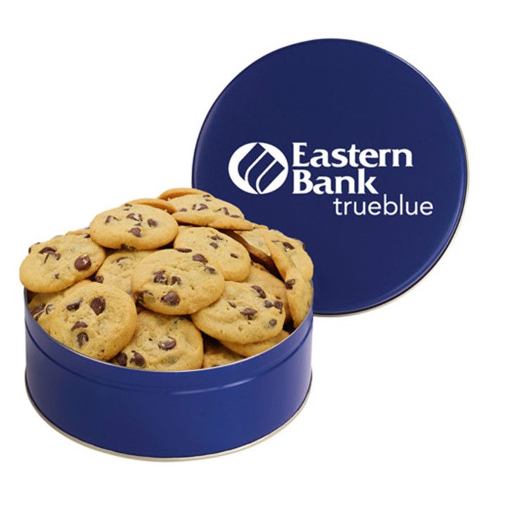Custom Large Cookie Tin with 2 in. Gourmet Chocolate Chip Cookies