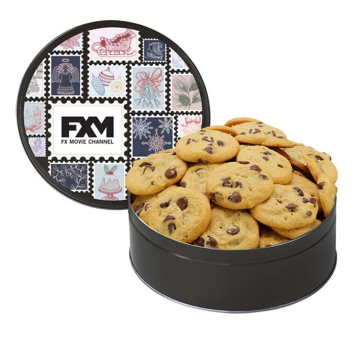 Custom Medium Cookie Tin with 2 in. Gourmet Chocolate Chip Cookies