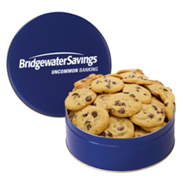 Custom Medium Cookie Tin with 2 in. Gourmet Chocolate Chip Cookies