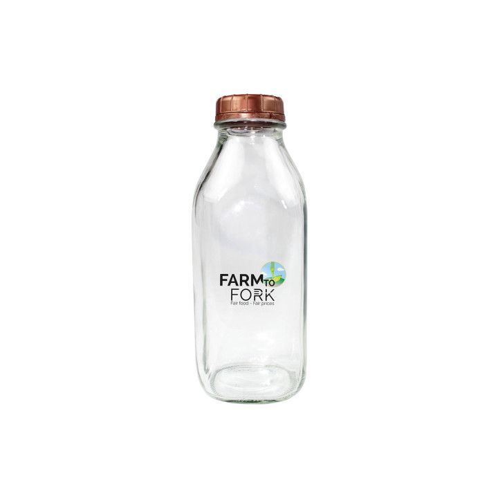 Custom 1 Quart Glass Milk Bottle with Lid, Full Color Digital