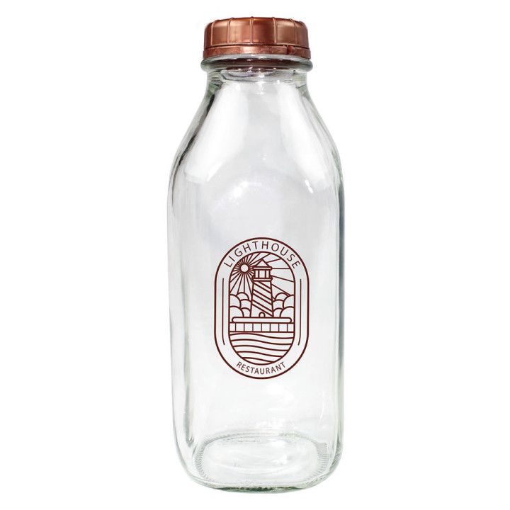 Custom 1 Quart Glass Milk Bottle With Lid