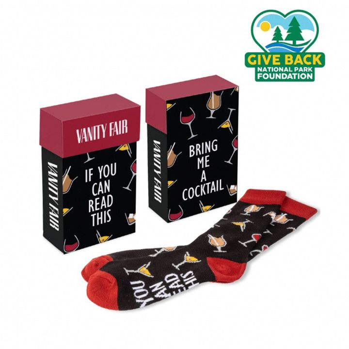 Custom ACE Cocktail Themed Socks in Flip Top Box