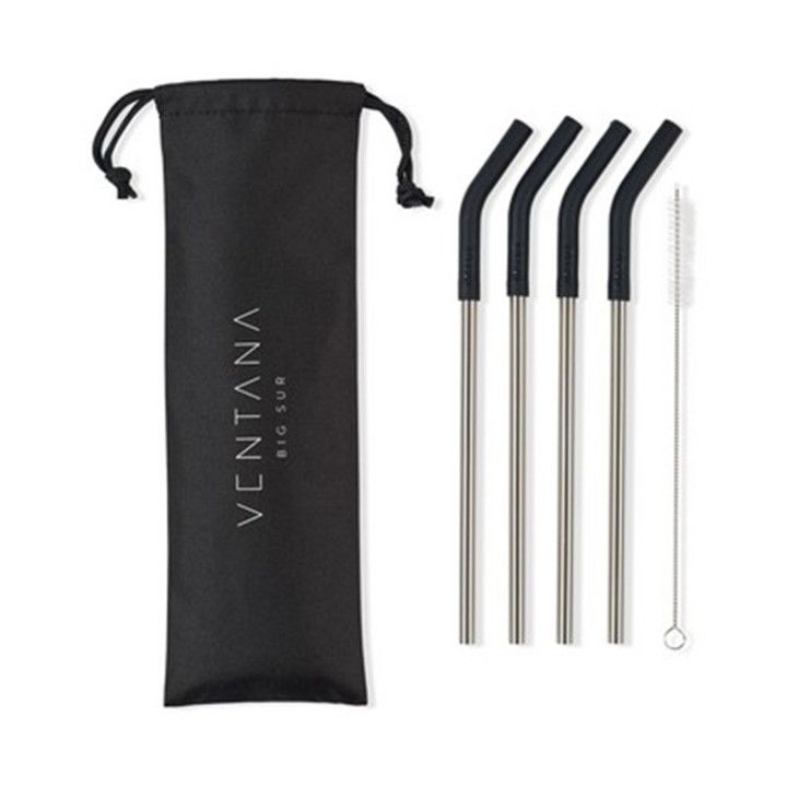 Custom Aviana Poppy 4-Pack Stainless Straw Set - Black