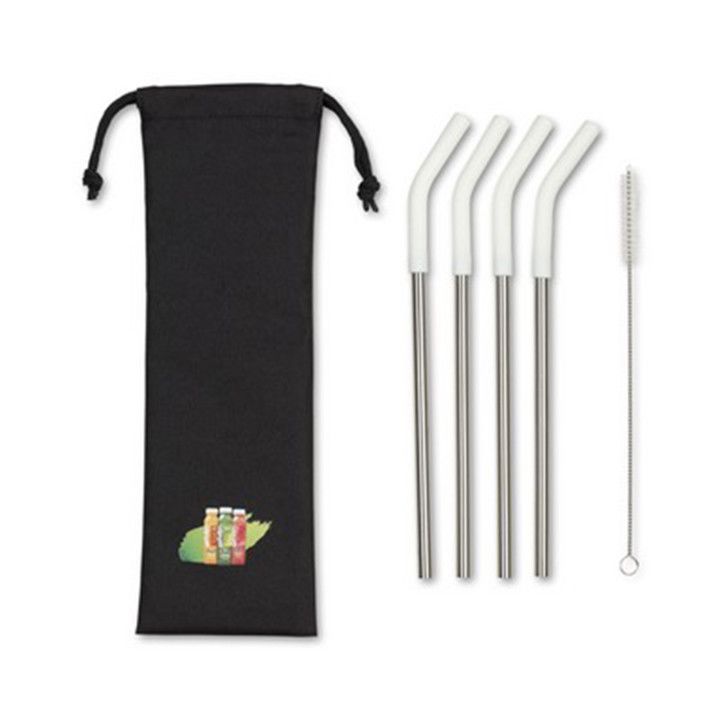 Custom Aviana Poppy 4-Pack Stainless Straw Set - White