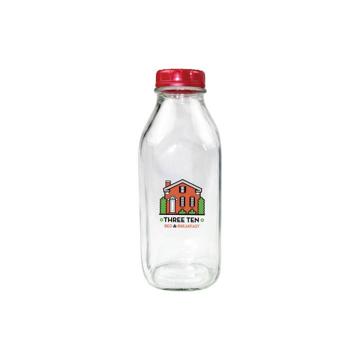 Custom 1 Quart Glass Milk Bottle with Lid, Full Color Digital