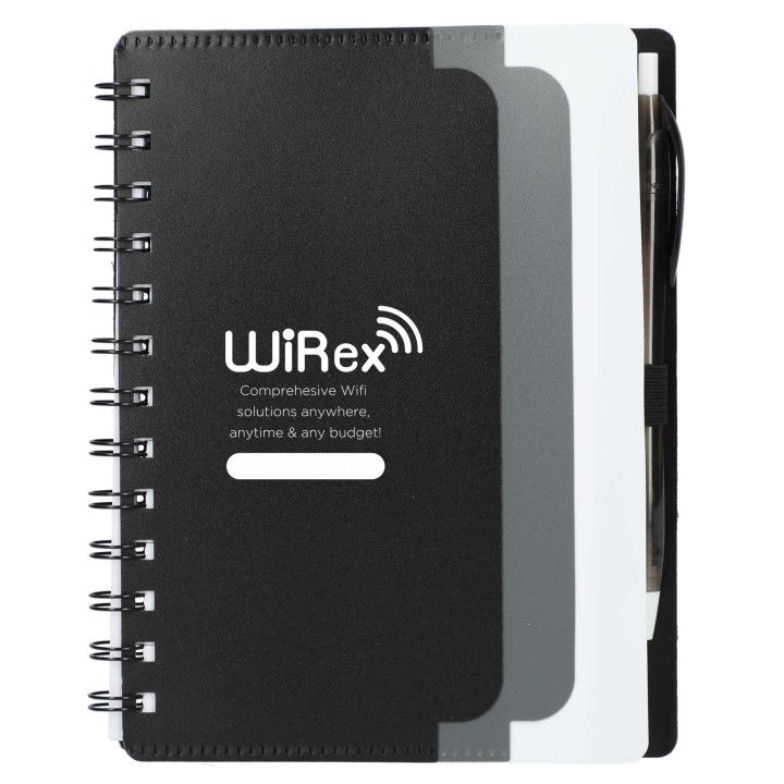Custom 5" x 7" Recycled Dual Pocket Spiral Notebook w Pen