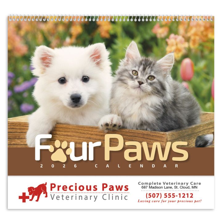 Custom Four Paws Appointment Calendar - Spiral