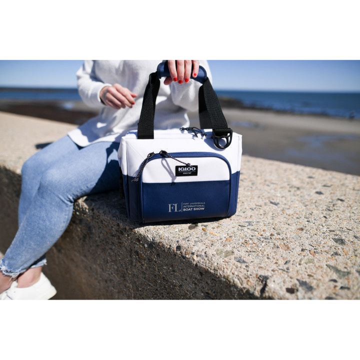 Custom Igloo Seadrift Snap Down 12 Can Cooler - Navy-White