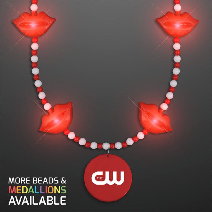 Custom Red Lips Light Up Beads Necklace with Red Medallion