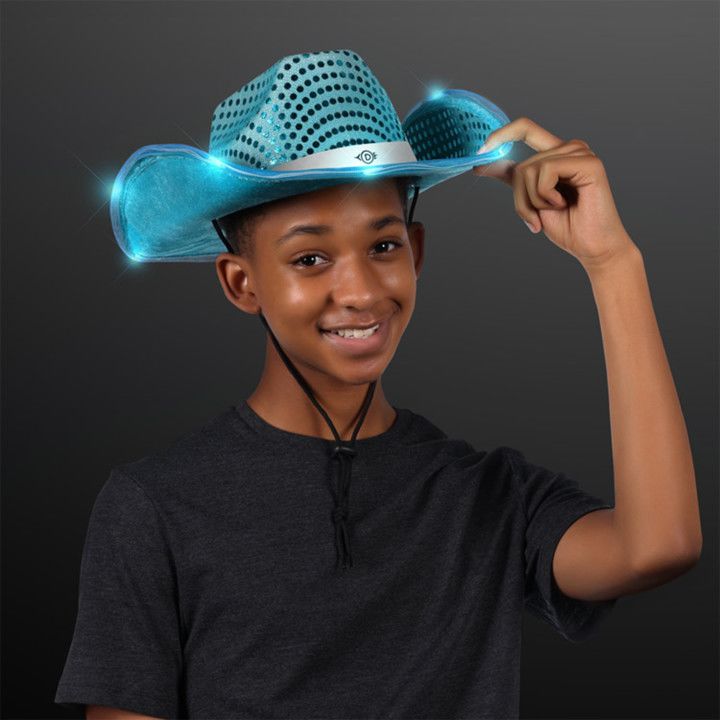 Custom Light Up Turquoise Cowboy Hat with White Band