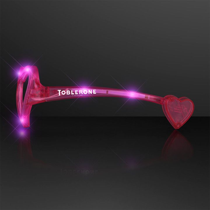 Custom LED Pink Heart Glasses, No Lens, Novelty Eyeglasses