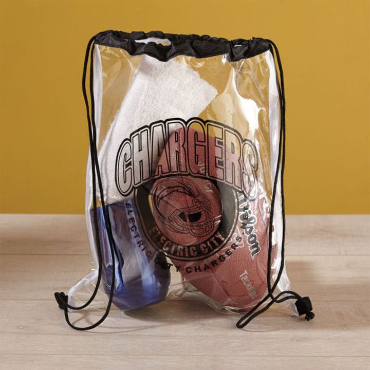 Custom Clear Vinyl Drawstring Bag - Black