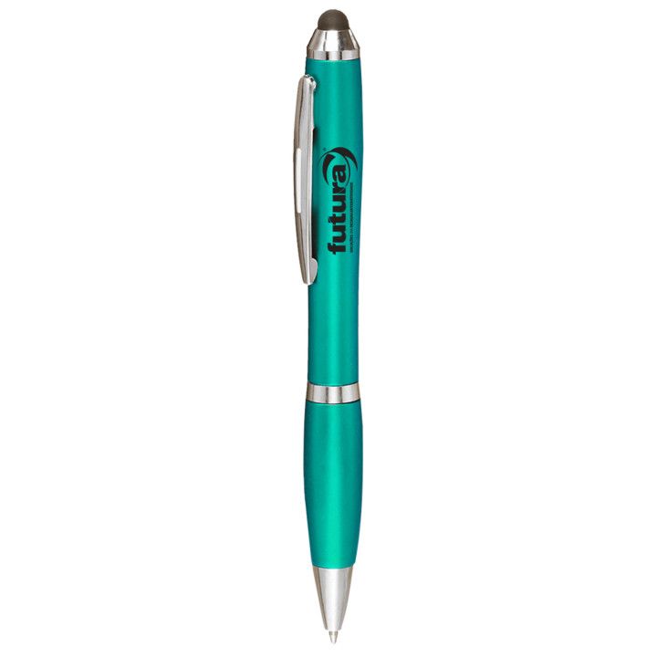 Custom Plastic Stylus Click Pens with Silver Accents