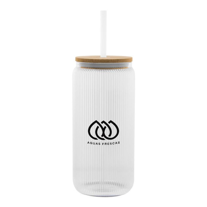 Custom 20 oz Ribbed Glass Can with Bamboo Lid