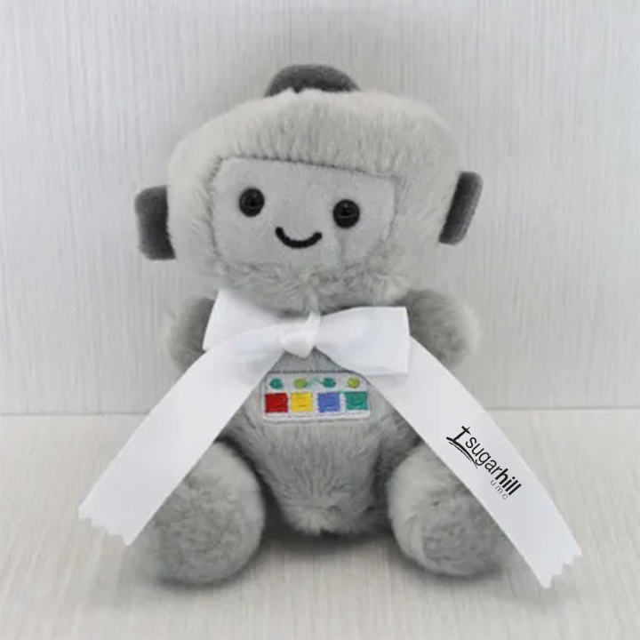 Custom 5" Robot Stuffed Animal with Imprinted Ribbon