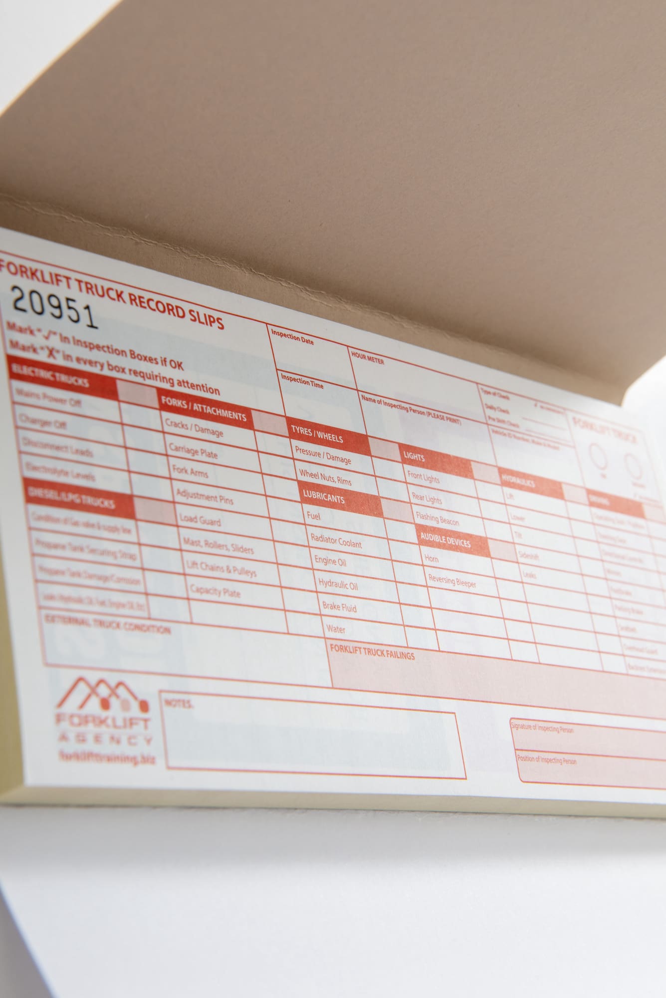 Pre-use Forklift Truck Check Inspection Pads