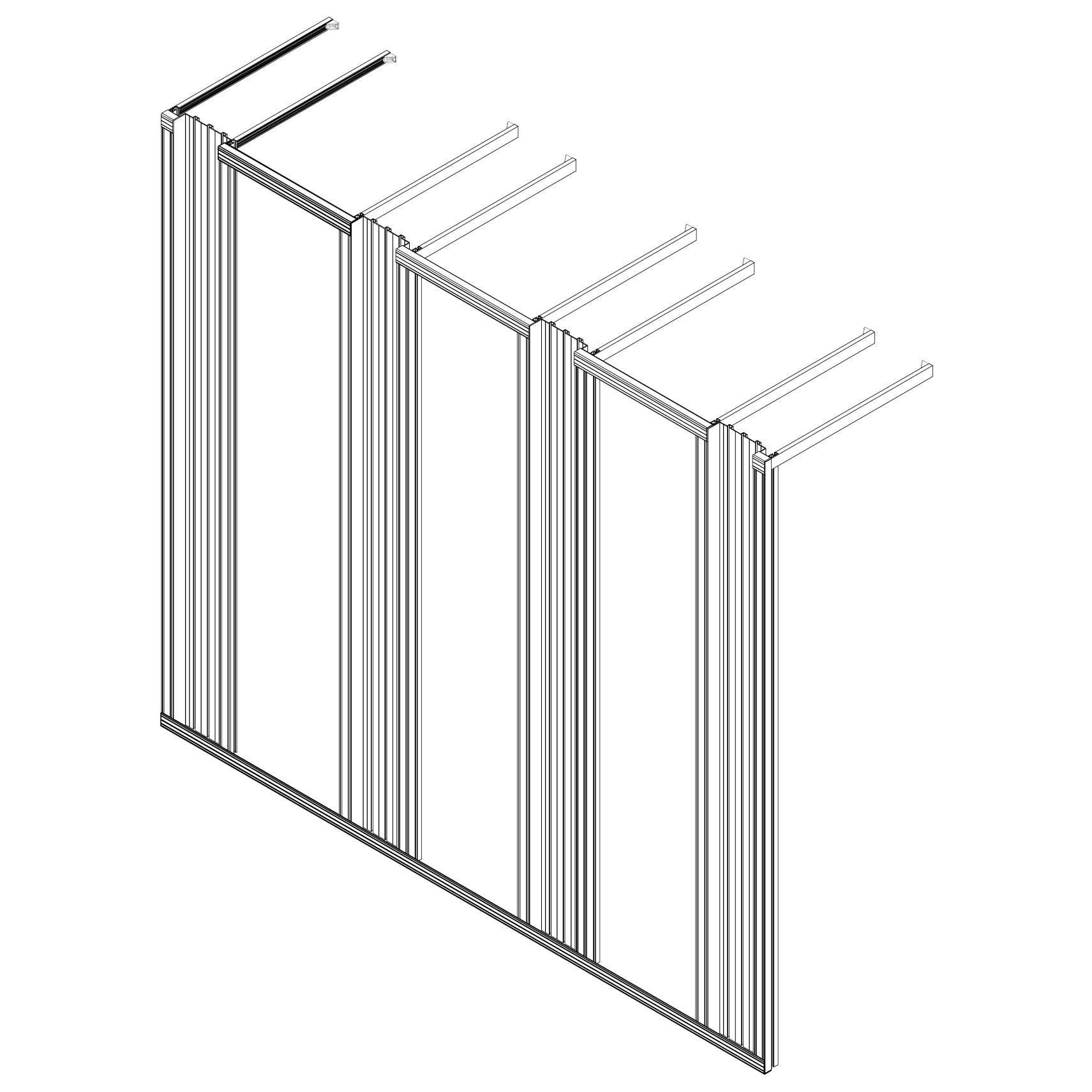 Wall mounted rack with 3 sections and 4 cable organizers Foss AS