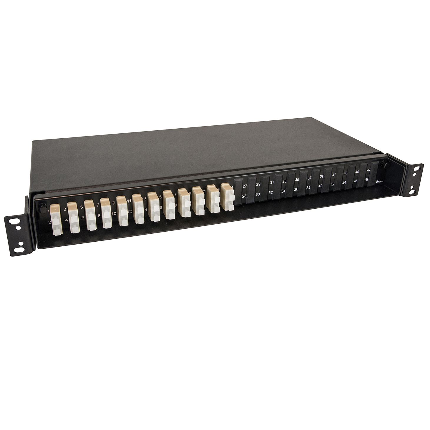 Fiber optic Patch Panel 1U black, 24 SC adapters and pigtails, 50/OM2 ...