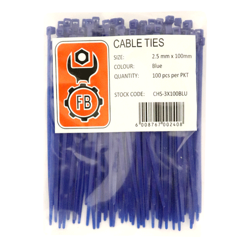 CABLE TIES 100X2.5MM BLUE FB - SOLD PER PACK OF 100 | Fowkes Bros
