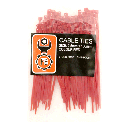 CABLE TIES 100X2.5MM RED FB - SOLD PER PACK OF 100 | Fowkes Bros