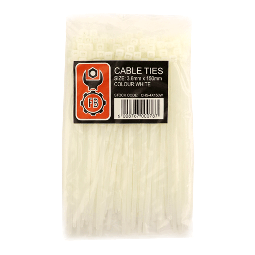 CABLE TIES 150X3.6MM WHITE FB - SOLD PER PACK OF 100 | Fowkes Bros