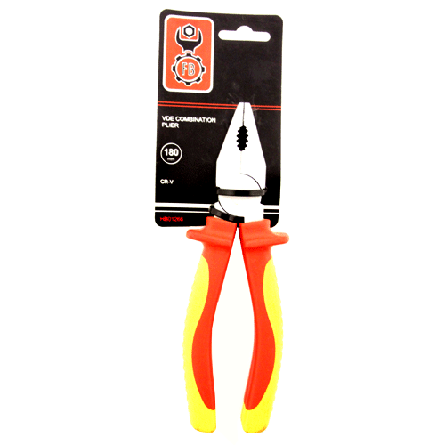 PLIER COMBINATION 180MM VDE FB - RED / YELLOW HANDLE (CR-V) | Fowkes Bros