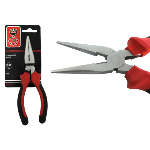 PLIER LONG NOSE 150MM STD FB - RED/BLACK HANDLE - C55 STEEL | Fowkes Bros