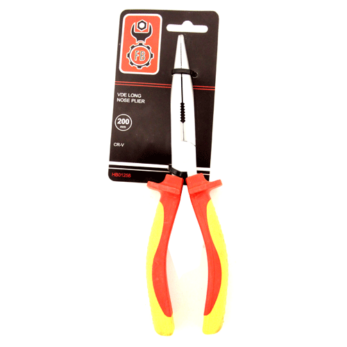 PLIER LONG NOSE 200MM VDE FB - 1000V RED/YELLOW HANDLE (CR-V) | Fowkes Bros