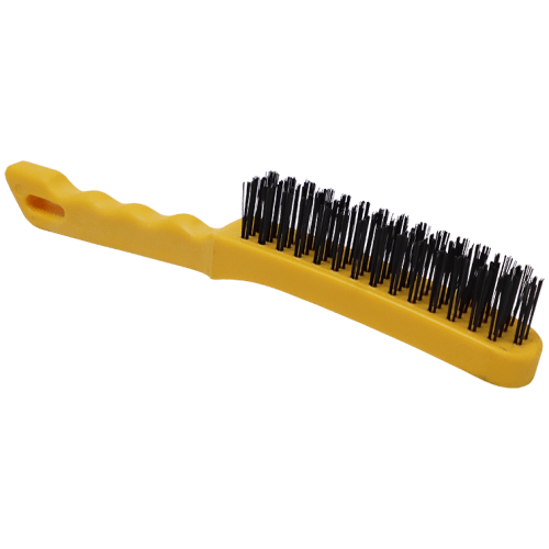 WIRE BRUSH 4 ROW STEEL HAWK (0.35MM) - YELLOW PLASTIC HANDLE - 0.35MM ...