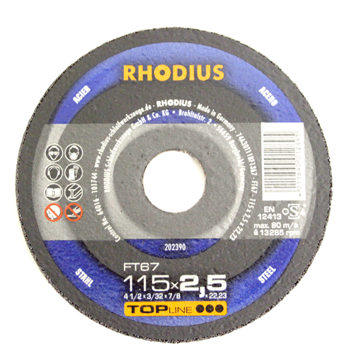 CUT OFF STEEL 115X2.4X22 RHOD (25) - RHODIUS FT67 TOPLINE | Fowkes Bros