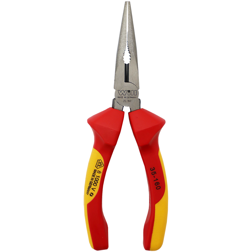 PLIER LONG NOSE 160MM VDE WILL - 1000V RED/YELLOW HANDLE | Fowkes Bros