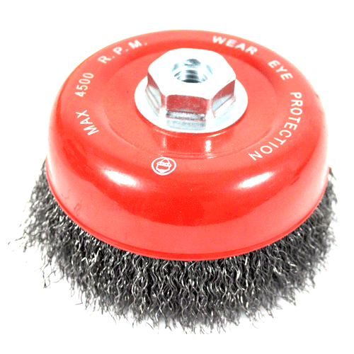 WIRE CUP BRUSH 140MM X 5/8 BSW HAWK - 0.40MM WIRE- THREAD BSW 5/8 ...