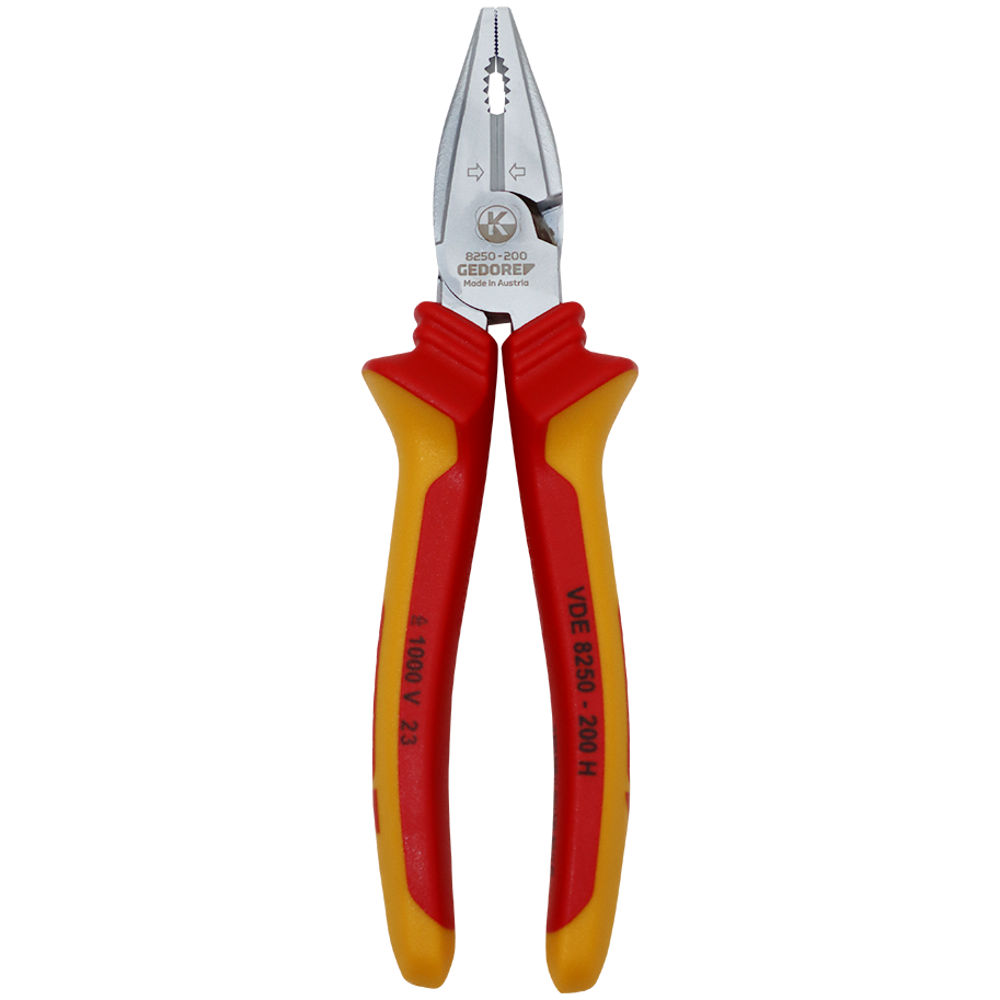 PLIER COMBINATION 200MM VDE GED - 1000V RED/YELLOW HANDLE | Fowkes Bros