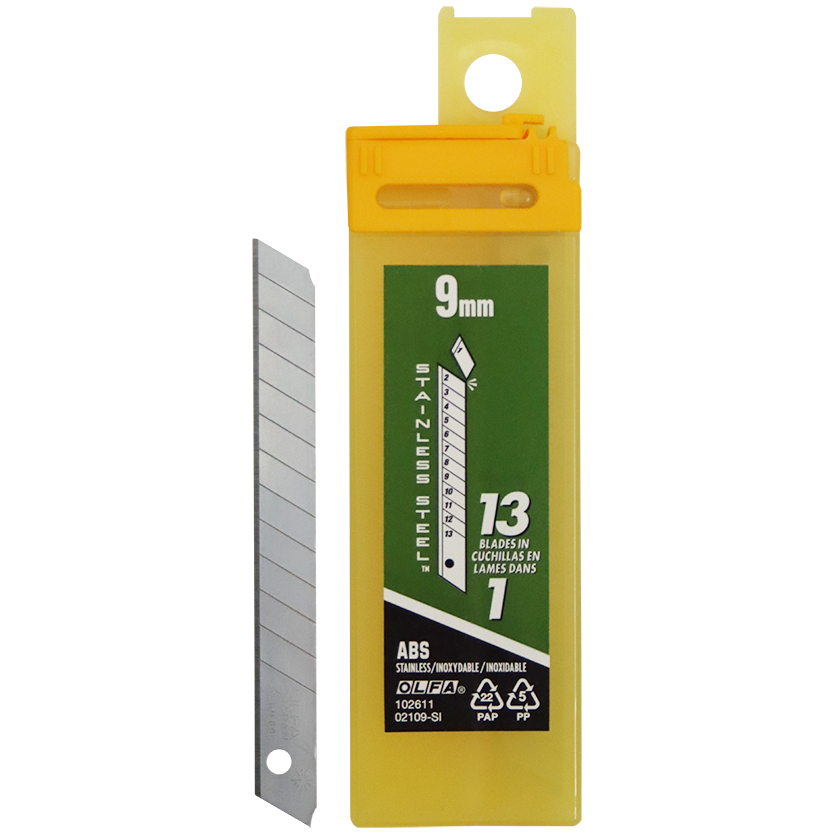 TRIM BLADE S/OFF 9MM SS 10/PK OLFA - SNAP OFF (STAINLESS)- SOLD PER PACK OF 10 | Fowkes Bros