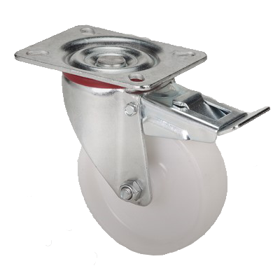 CAST NYL WHITE 125x40 SWIVEL C/W BRK - PLATE 105X85 MAX LOAD 200KG ...