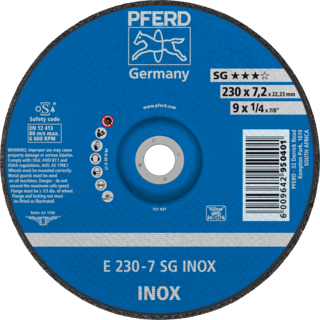 GRINDING DISC S/S 230 X 7.0 SG PFERD - DWS - FOR STAINLESS STEEL - PERFORMANCE LINE | Fowkes Bros
