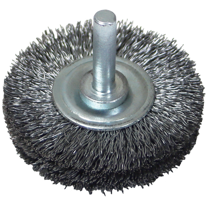 WIRE WHEEL 50 X 12MM MOUNTED WERN - 6MM SHANK - 0.3MM WIRE | Fowkes Bros