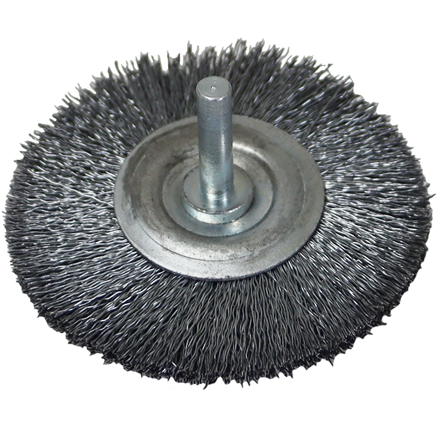 WIRE WHEEL 75 X 12MM MOUNTED WERN - 6MM SHANK - 0.3MM WIRE | Fowkes Bros