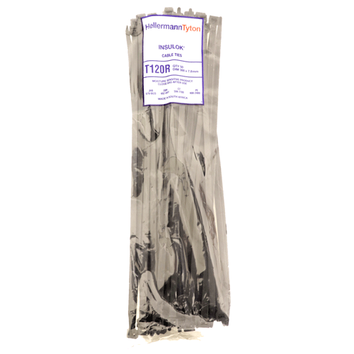 CABLE TIES 388X7.6MM BLACK H/D - HELLERMAN SOLD PACK OF 50 | Fowkes Bros