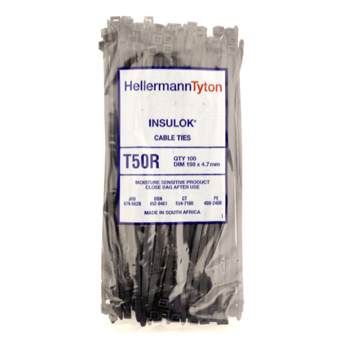 CABLE TIES 198X4.7MM BLACK - HELLERMAN SOLD PACK OF 100 | Fowkes Bros