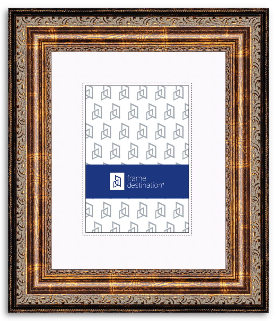Ornate Burnt Gold Wood Picture Frame with Mat P200 | Frame Destination