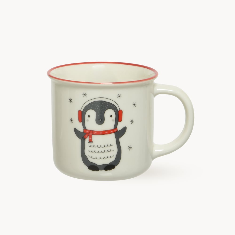 Taza Decorativa de Porcelana para Navidad blanco con reborde rojo | Fronda