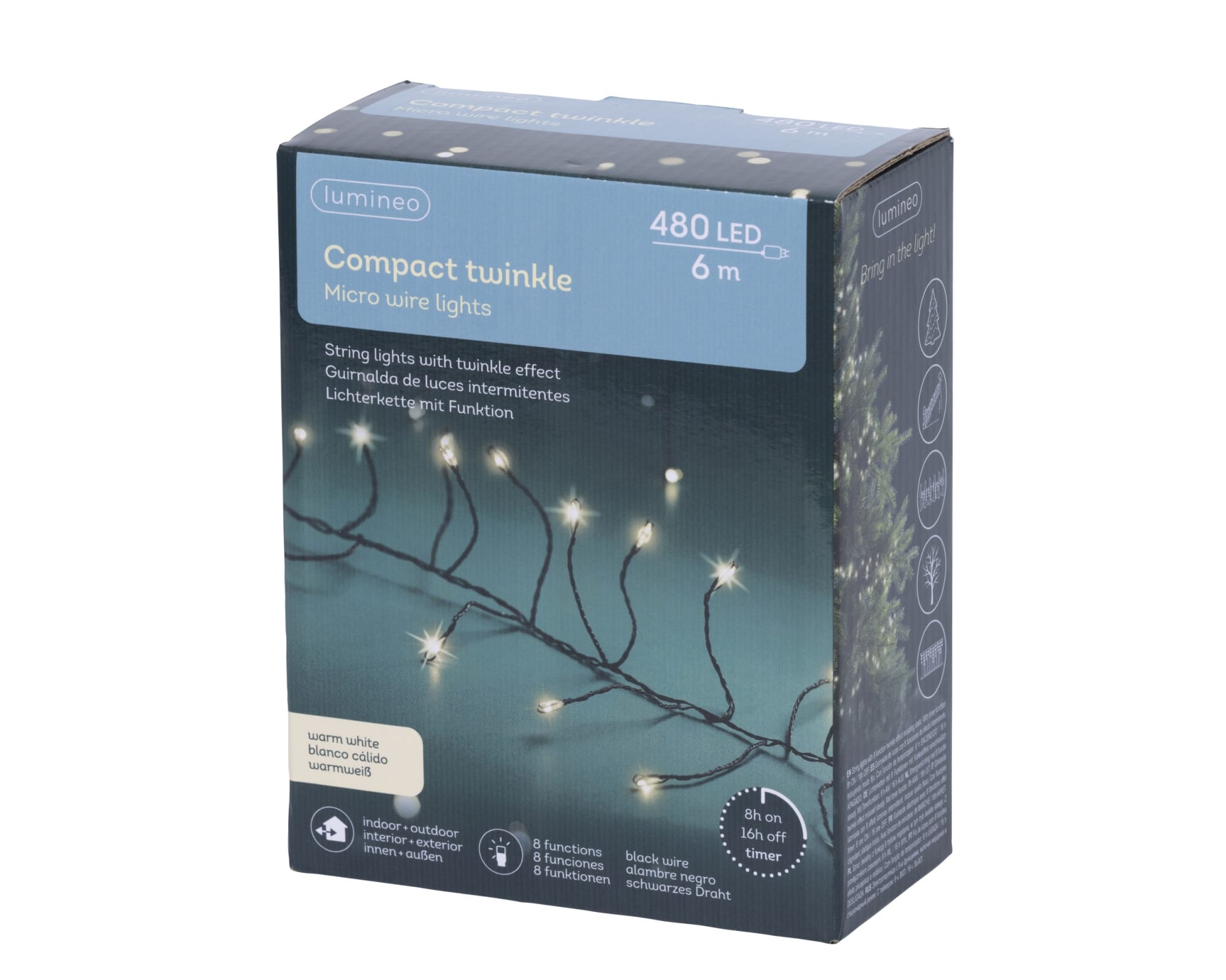 Luces de Navidad Compact twinkle Blanco micro 480 Leds (cable negro de ...