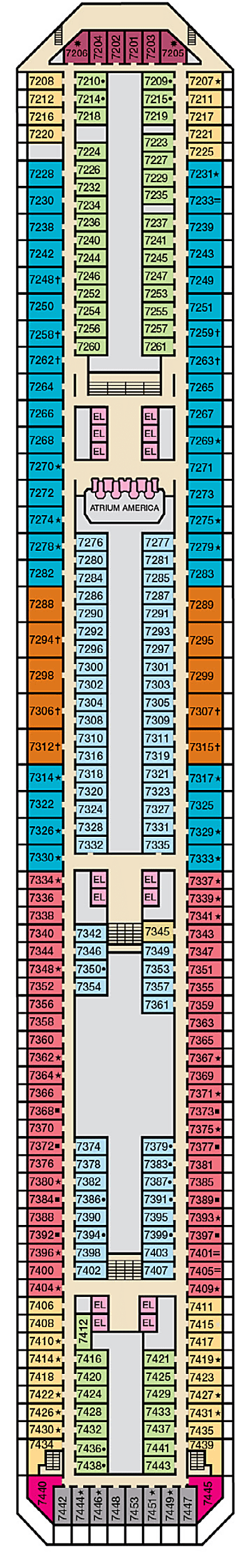 Carnival Valor Deck 7 - Activities & Deck Plan Layout