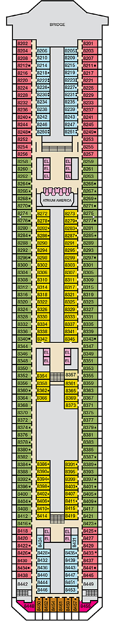 Carnival Valor Deck 8 - Activities & Deck Plan Layout