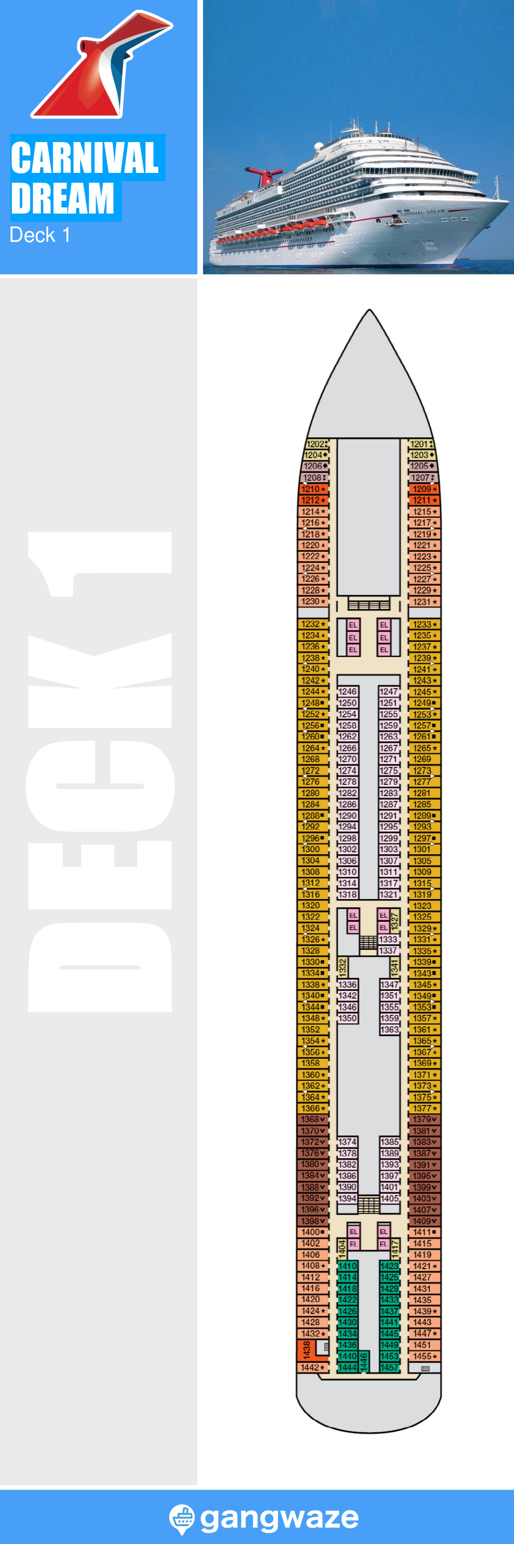 Carnival Dream Deck 1 - Activities & Deck Plan Layout