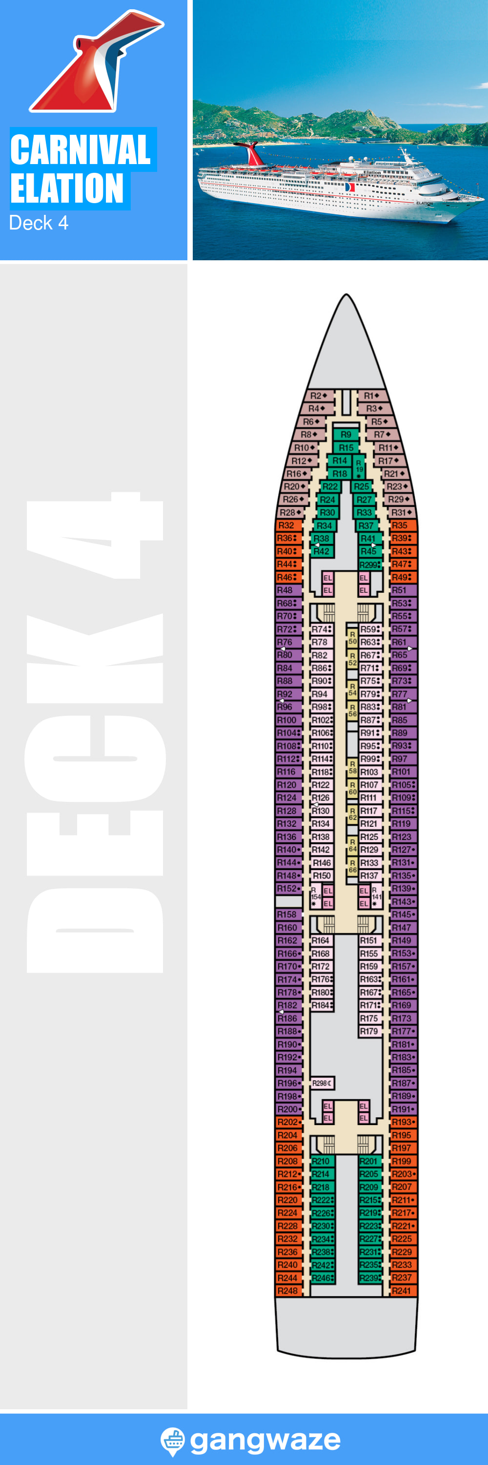 Carnival Elation Deck 4 - Activities & Deck Plan Layout
