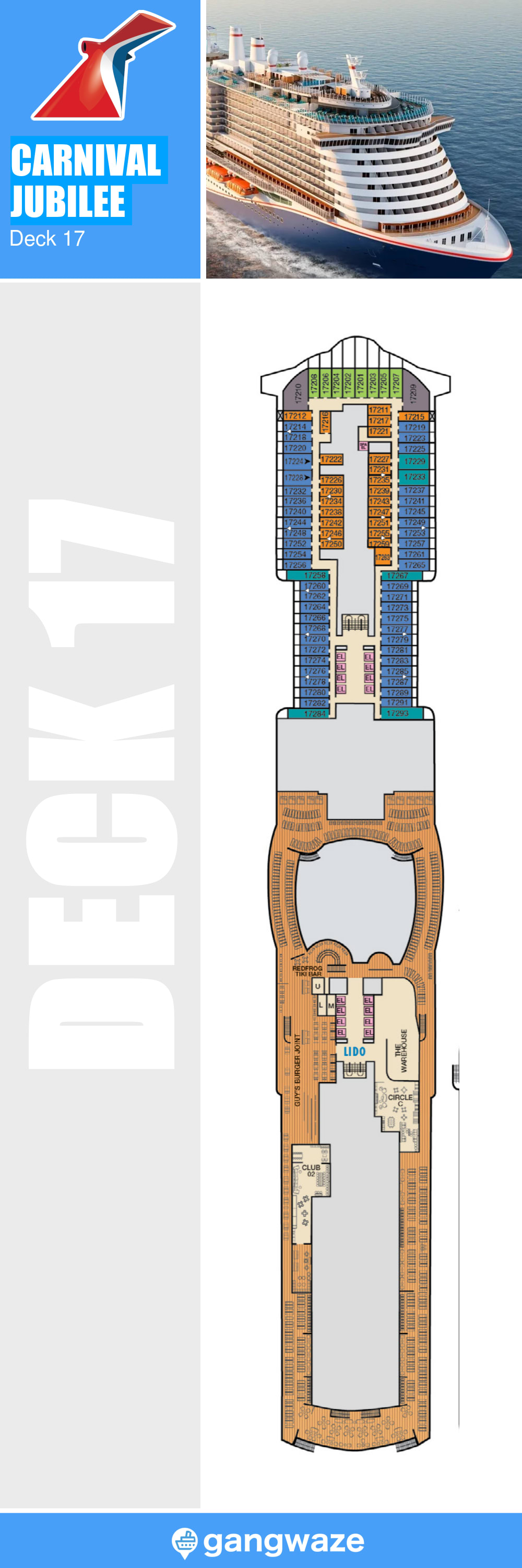 Carnival Jubilee Deck 17 - Activities & Deck Plan Layout
