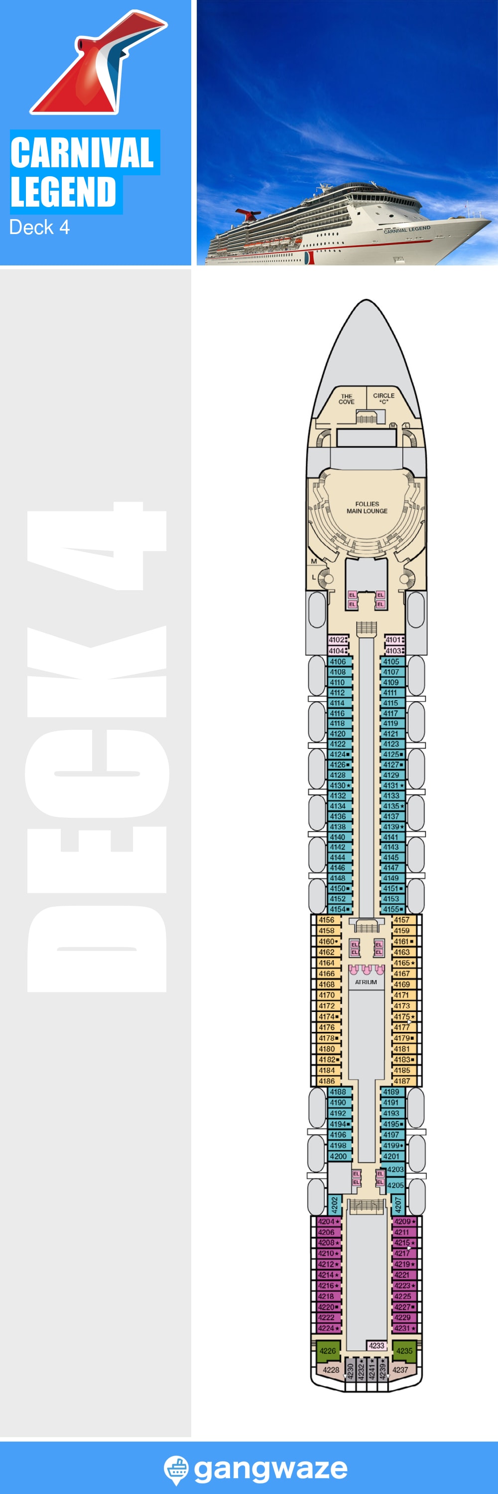 Carnival Legend Deck 4 - Activities & Deck Plan Layout