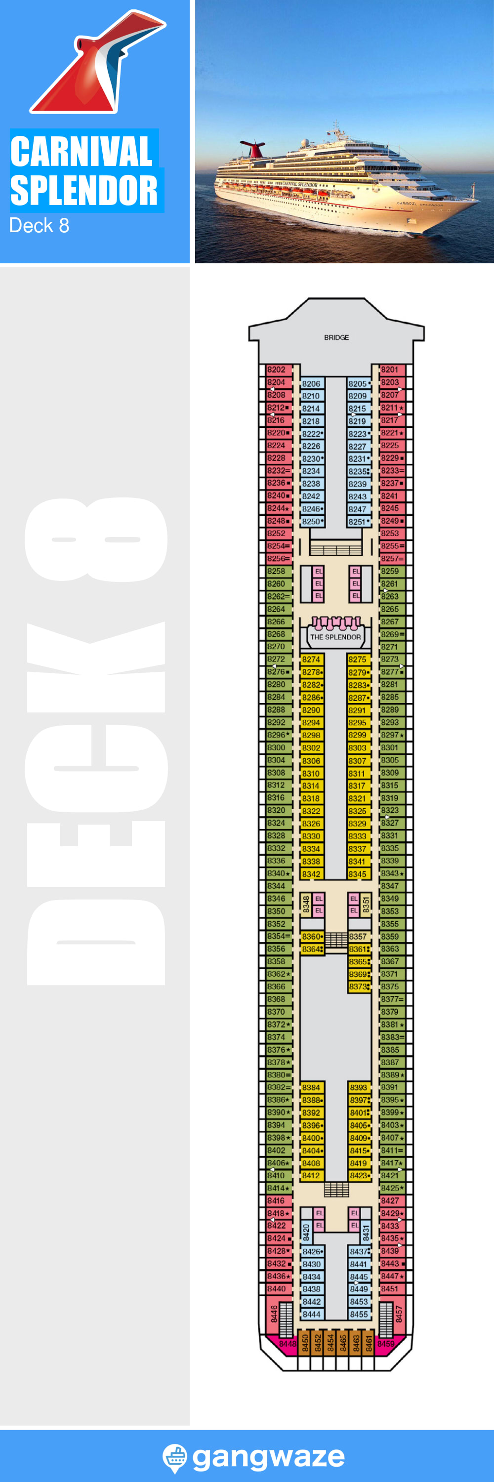 Carnival Splendor Deck 8 - Activities & Deck Plan Layout